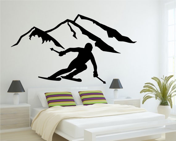 Mountain and Skier Wall Decal Man Skiing Sticker Female - Etsy