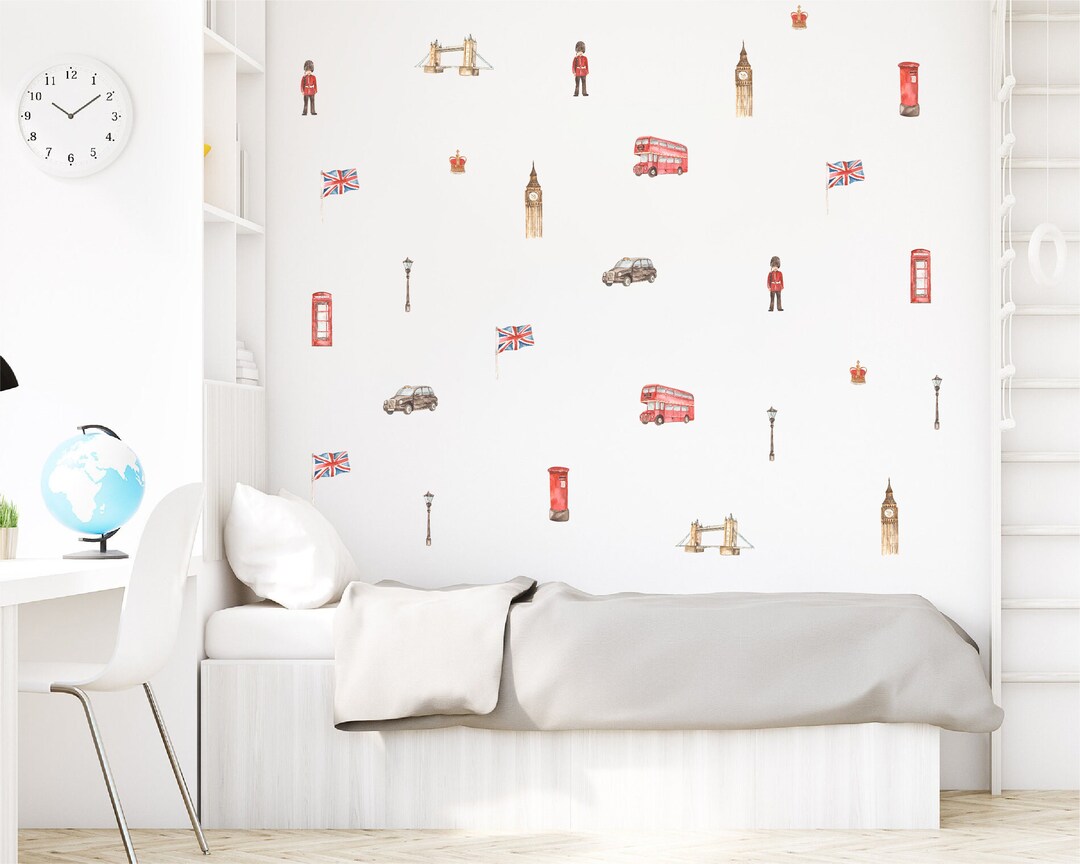 Pack of 27 London Wall Stickers, Big Ben, London Bridge, Black Cab Taxi ...