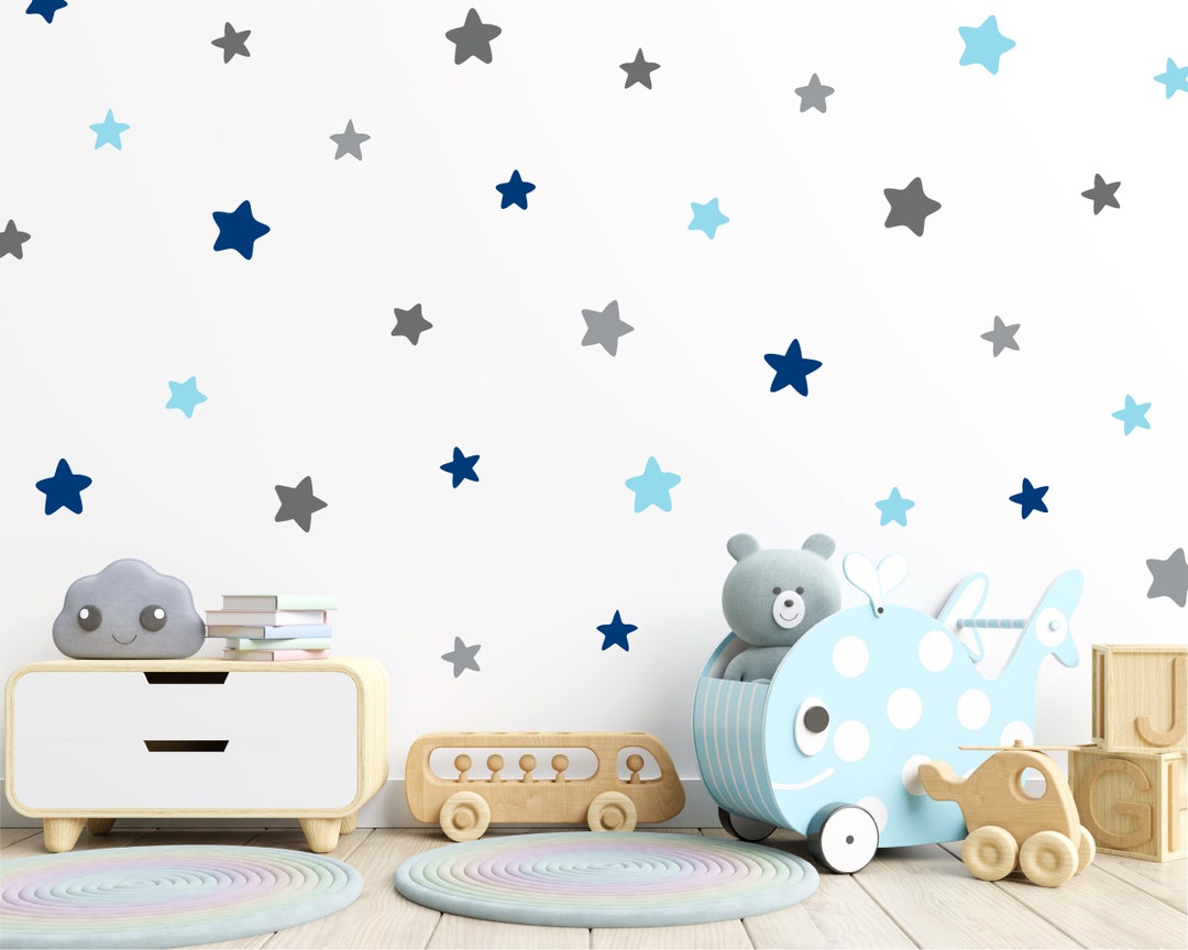 80 Blue and Grey Star Wall Decals, Star Wall Stickers, Trendy Nursery ...