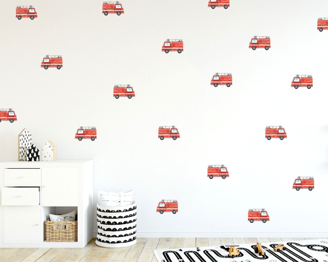 Fire Engine Wall Stickers, Watercolour Fire Truck Decals, Vehicle ...