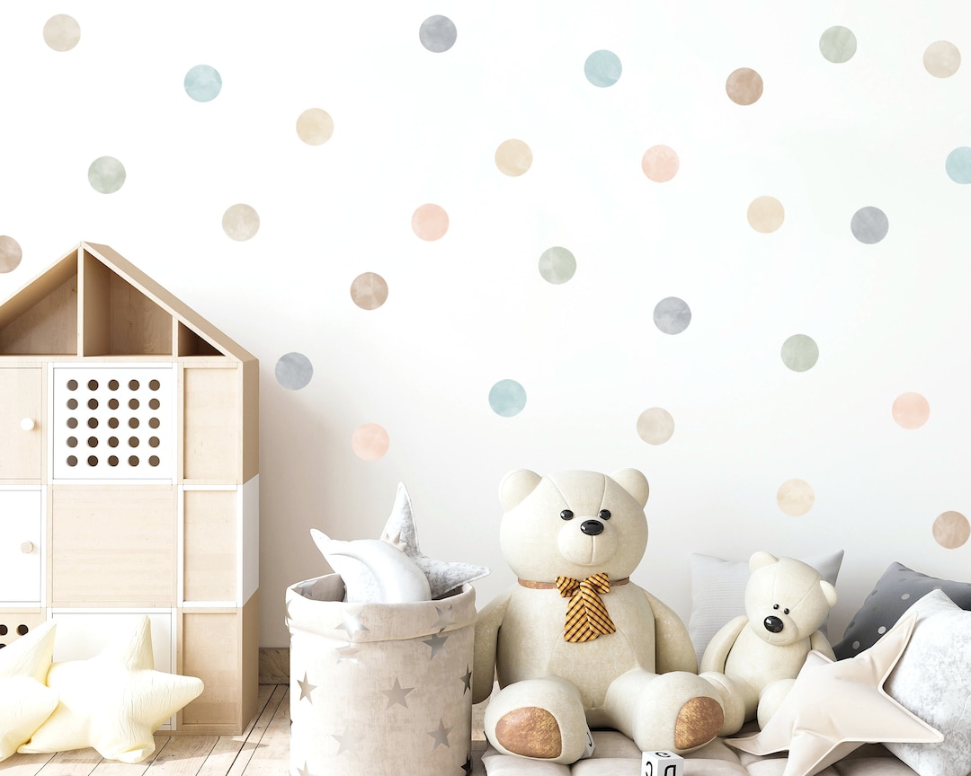 Watercolour Neutral Circle Wall Stickers, Soft Pastel Watercolour Polka ...