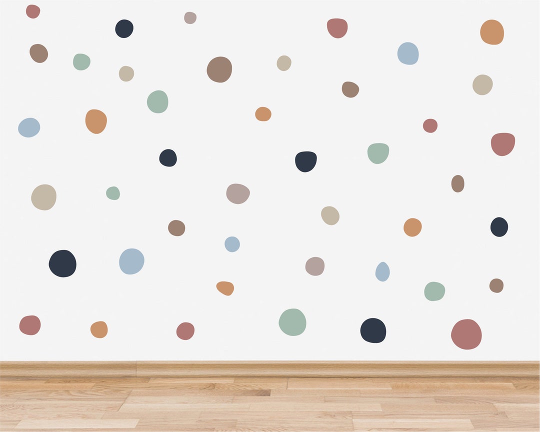 Boho Polka Dot Wall Stickers, Bohemian Style Neutral Rainbow Hand Drawn ...
