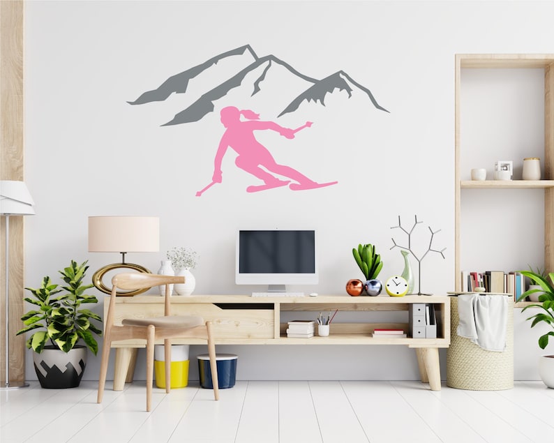Mountain and Skier Wall Decal: Winter Sports Decor - Etsy