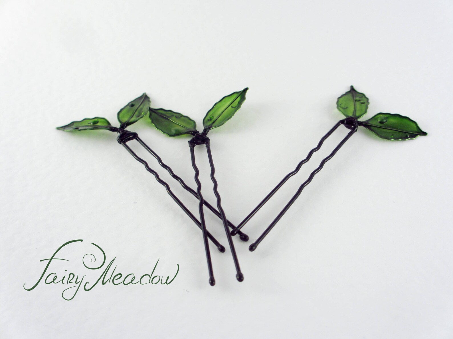 Small Green Leaves Hair Clips set of 3 Resin Pin Fairy | Etsy