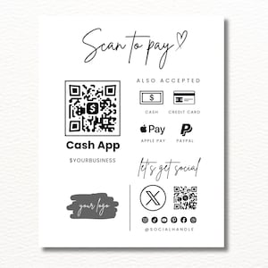 Editable QR Code Payment Sign - Canva Template - Venmo, Paypal, Cash ...