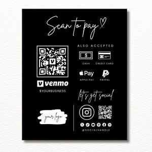 Editable QR Code Payment Sign - Canva Template - Venmo, Paypal, Cash ...