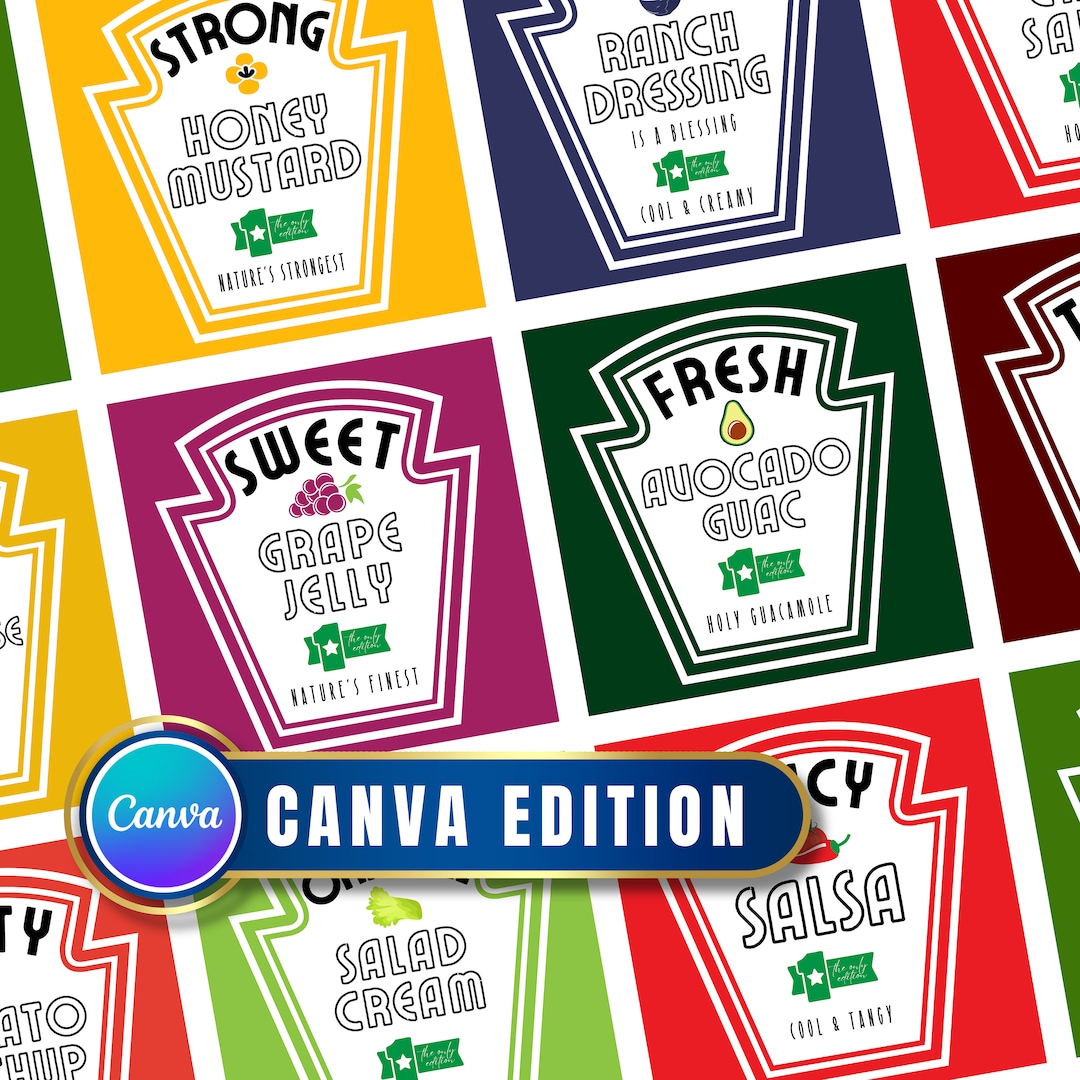Condiment Labels Canva Edition - Template of Ketchup Mayo Chili BBQ ...