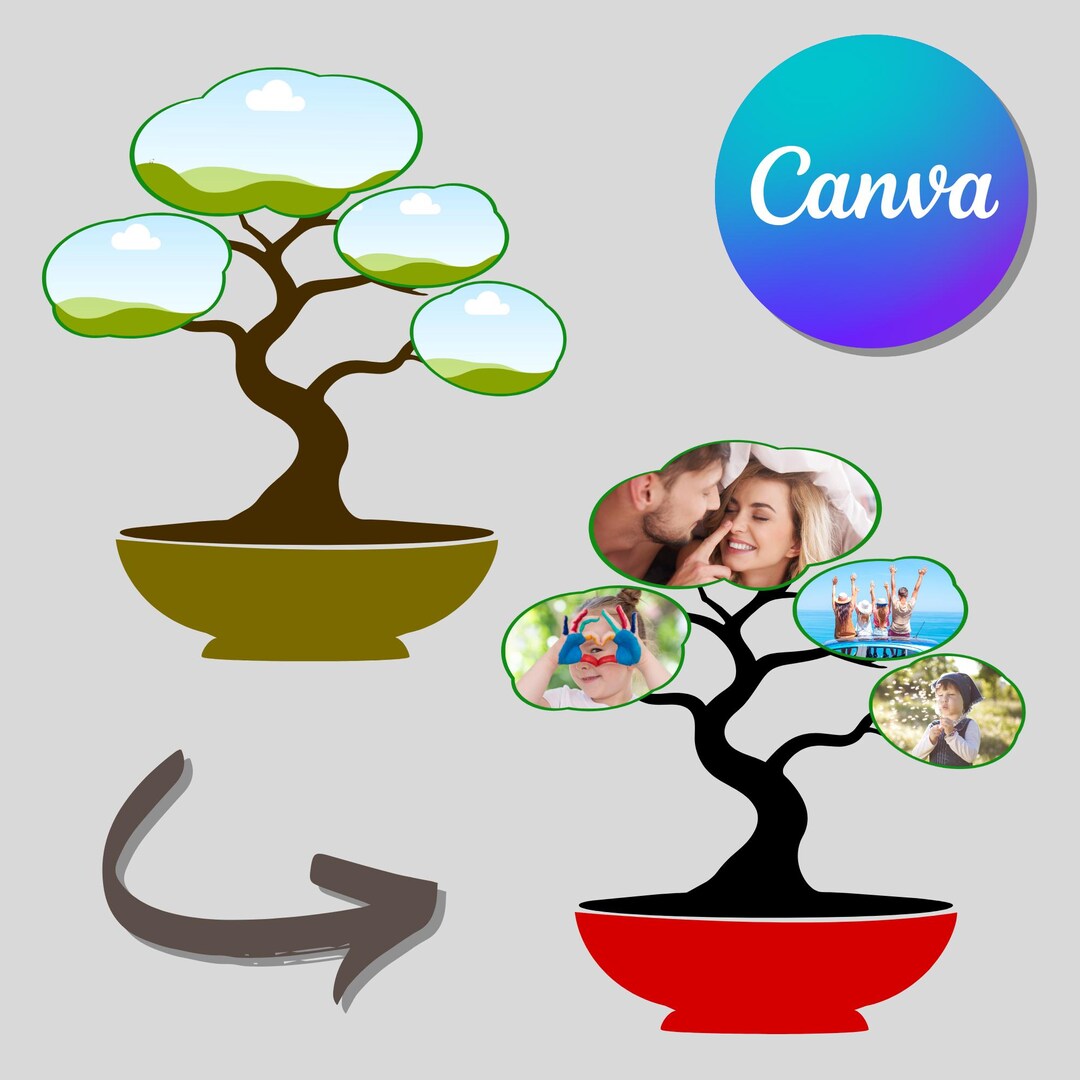Bonsai Family Tree Photo Collage Canva Frame Template - Family Tree ...