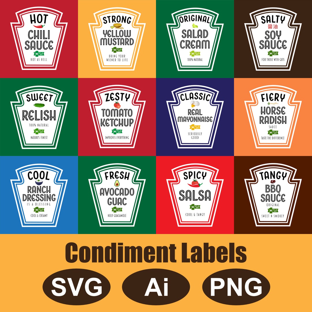 Condiment Labels SVG PNG and Editable Ai Files for Group T-shirts Merch ...