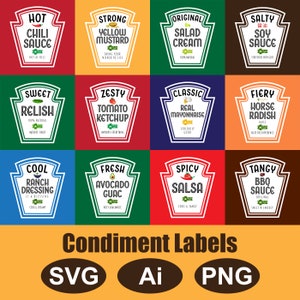 Condiment Labels SVG PNG and Editable Ai Files for Group T-shirts Merch ...