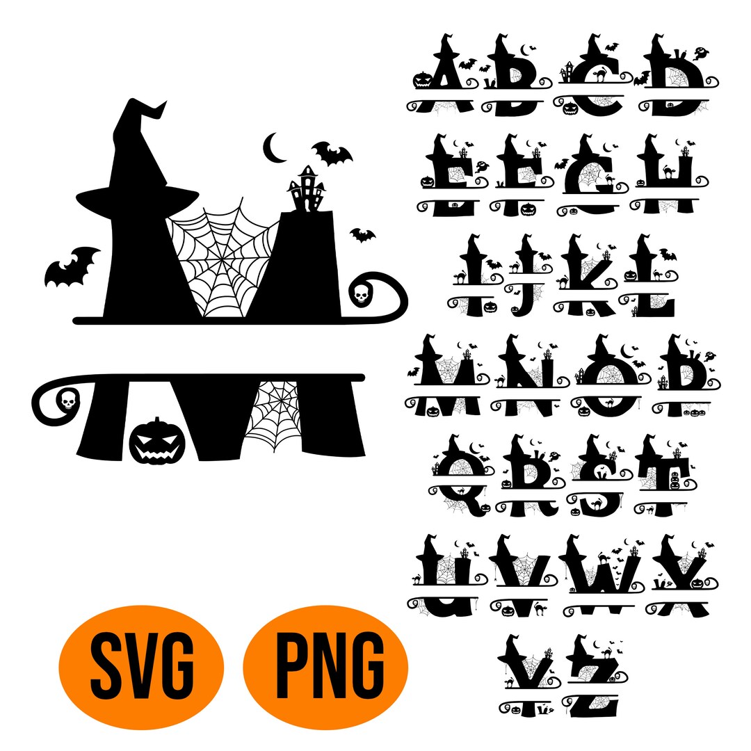 Halloween Split Alphabet Letters Monogram SVG PNG Cut Files for Your ...