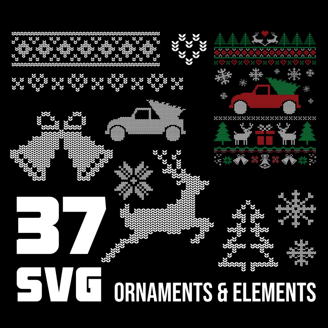 Knitted Christmas SVG Canva-compatible Ornaments Borders and Elements ...