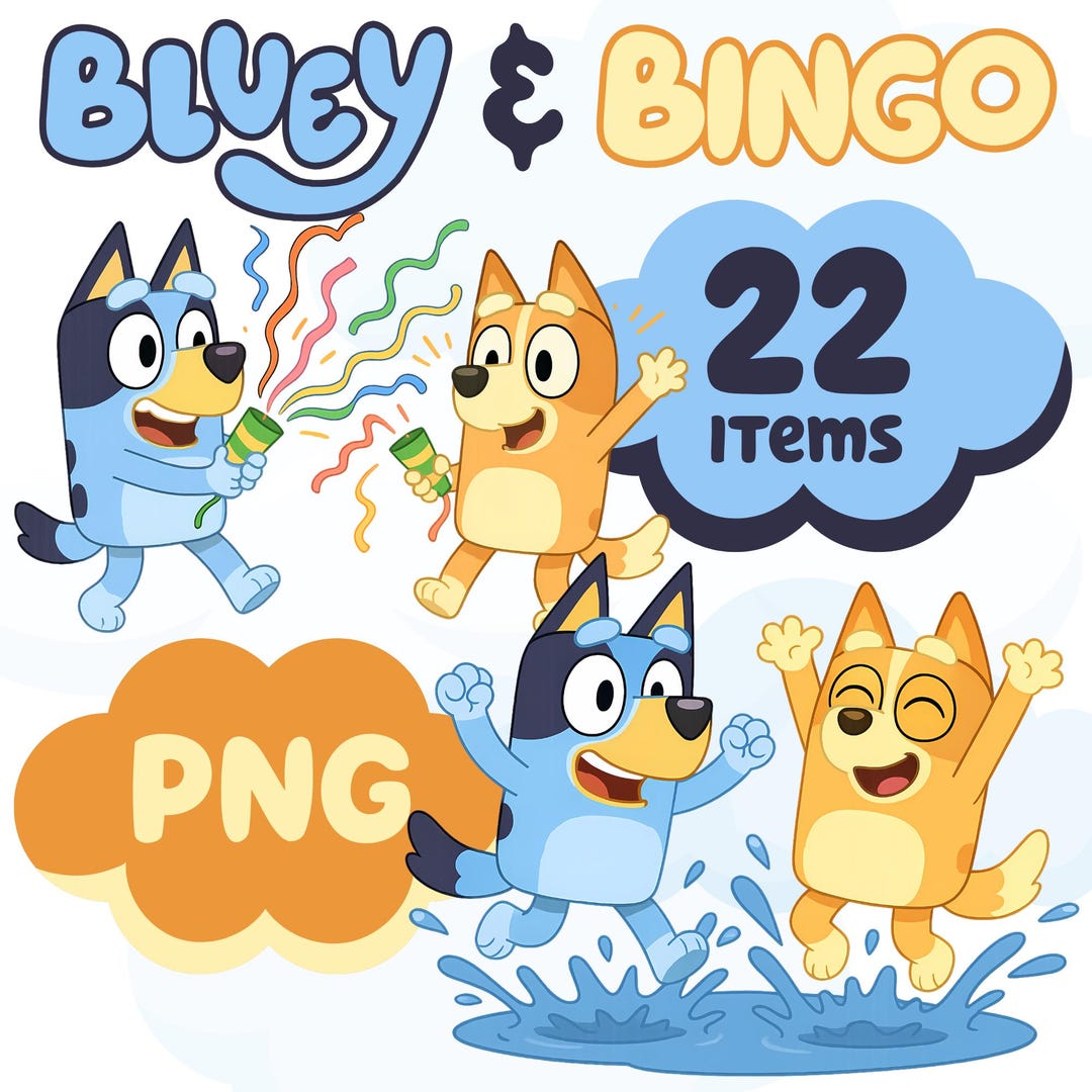 Bluey and Bingo Pose Pack PNG, Bluey and Bingo Bundle of 22 Character ...