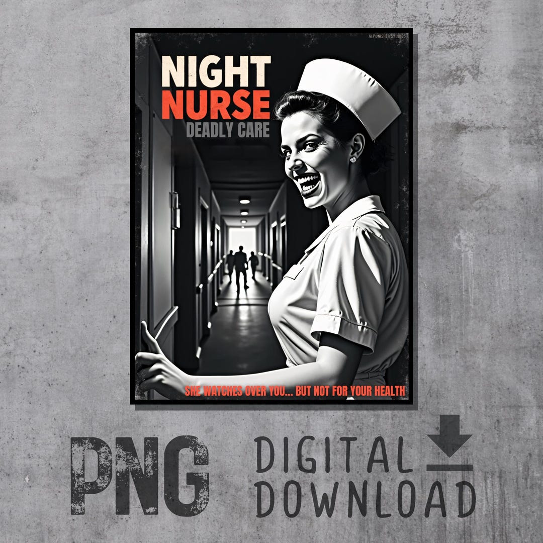 Night Nurse Vintage 1950s Retro Movie Poster PNG - Dark Nurse Humor ...