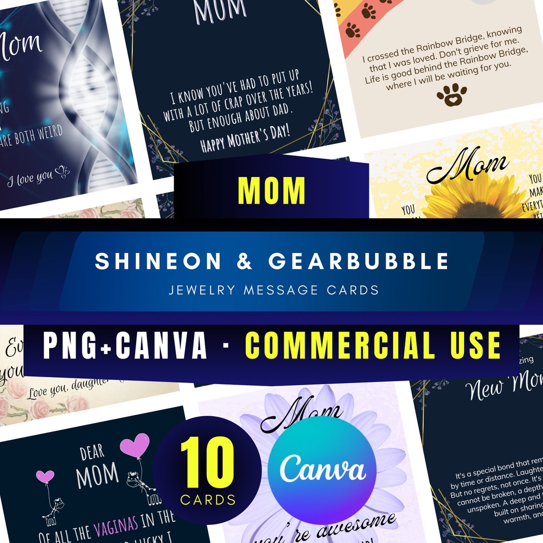 Mom Niche Jewelry Message Cards for Shineon and Gearbubble Projects Set ...