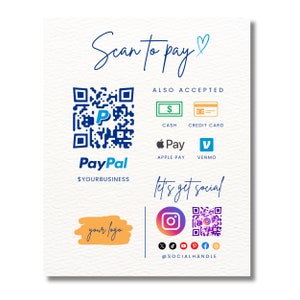 Editable QR Code Payment Sign - Canva Template - Venmo, Paypal, Cash ...