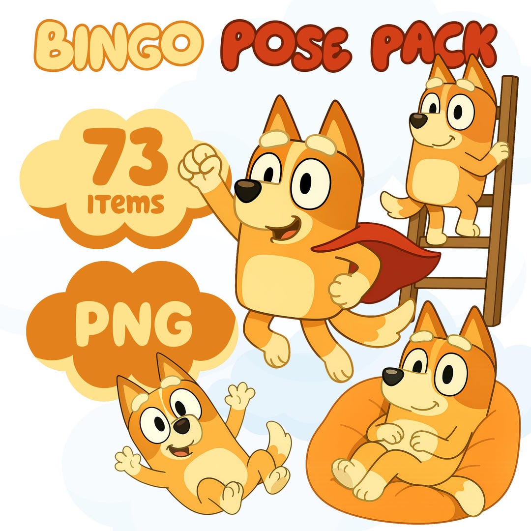 Bingo Pose Pack PNG, Bluey Show Inspired Bingo Bundle of 73 Character Poses Bingo PNG Cricut ...
