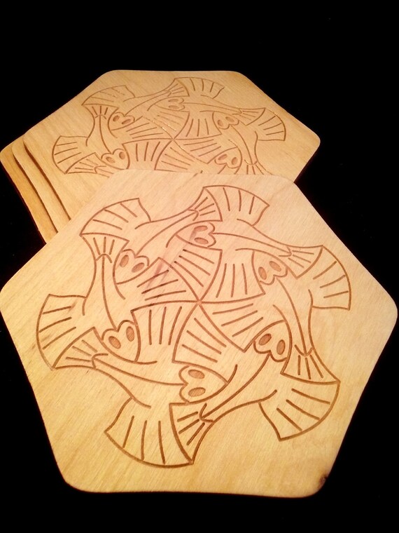 M.C. Escher Fish Coaster set of 4 | Etsy