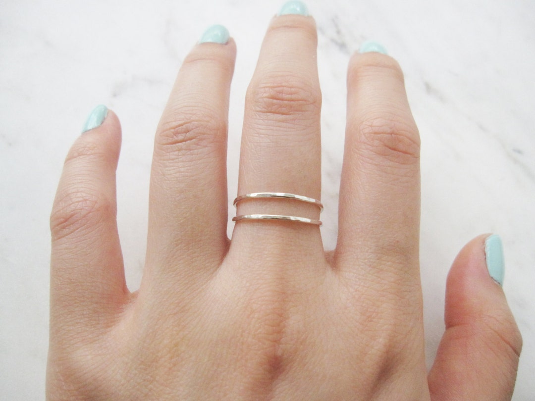 Thin Sterling Silver Rings, Set of 2 //silver Stacking Ring, Hammered ...