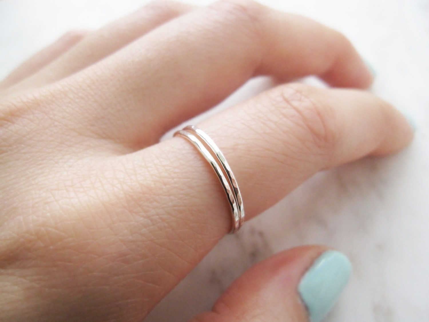 Thin Sterling Silver Rings, Set of 2 //silver Stacking Ring, Hammered ...