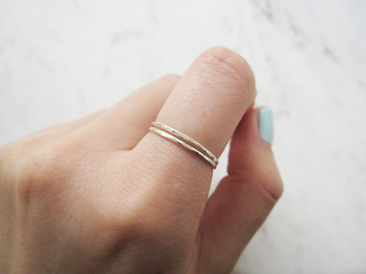 Thin Sterling Silver Rings, Set of 2 //silver Stacking Ring, Hammered ...