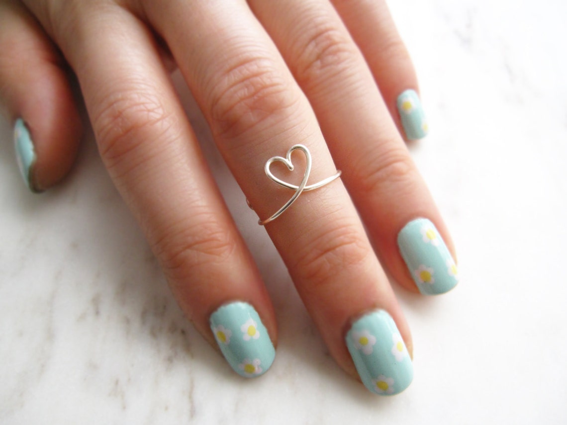 Adjustable Heart Ring//silver Heart Ring, Heart Midi Ring, Love Ring ...