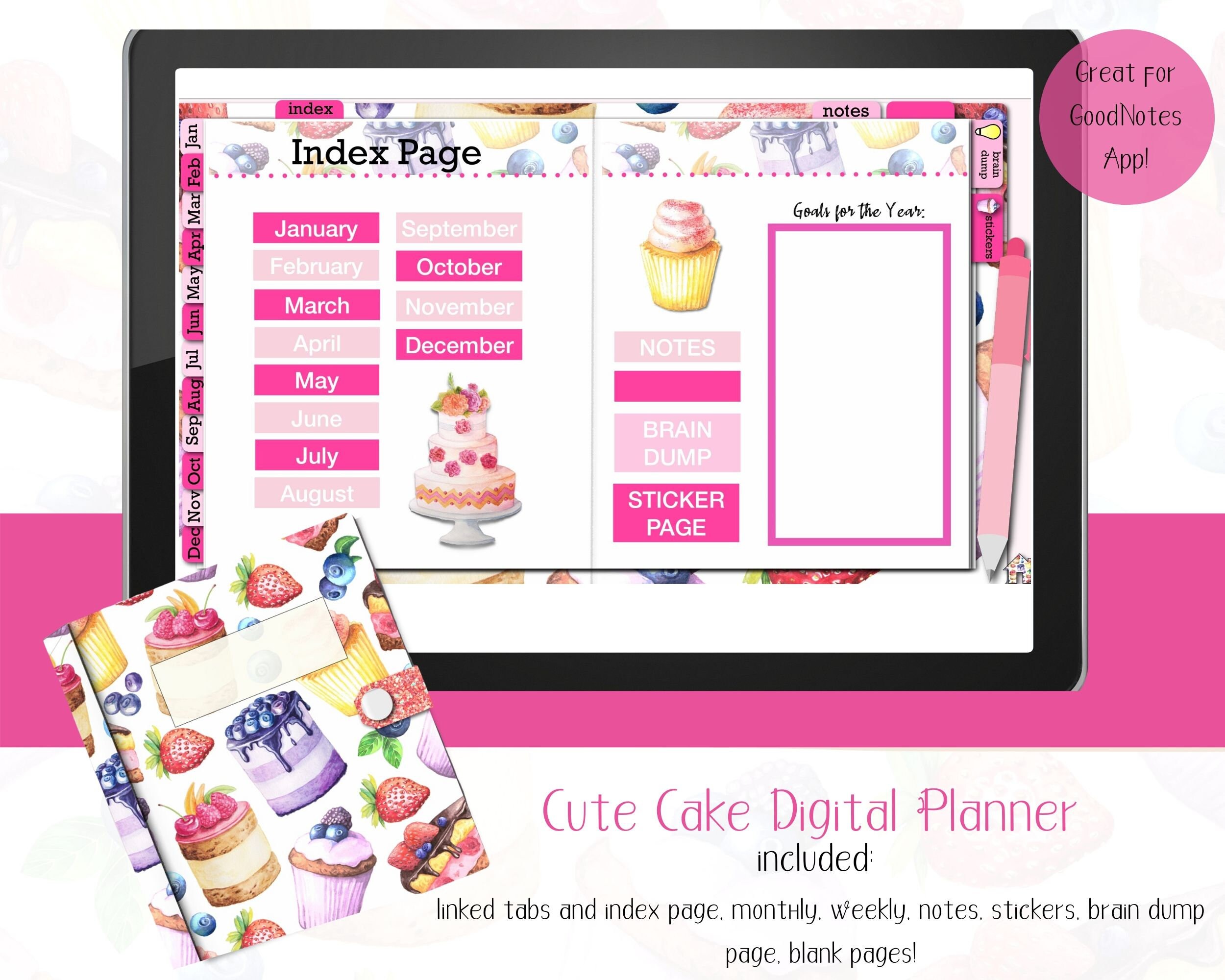 Cute Cake Design Undated Digital Planner Weekly Monthly and - Etsy