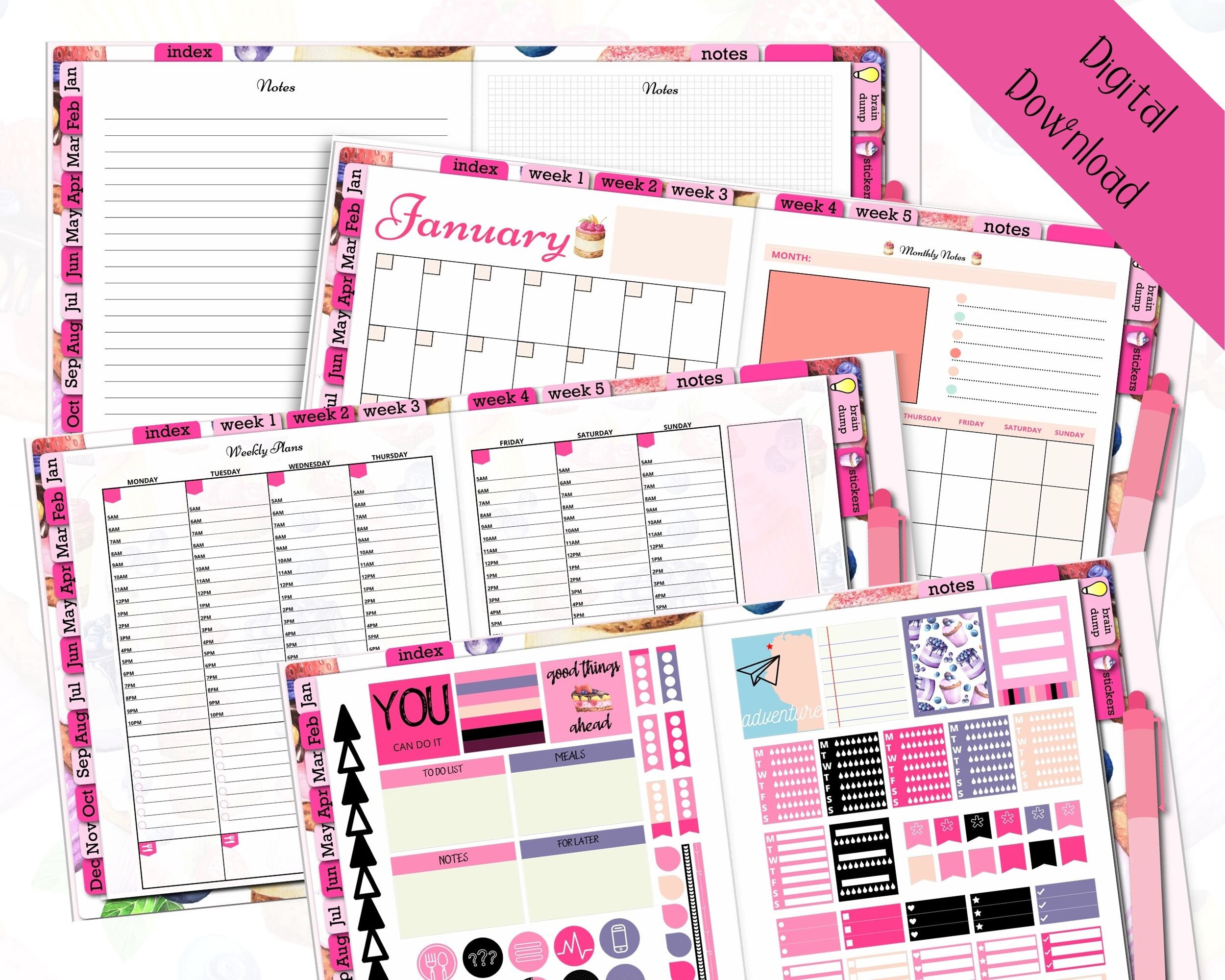 Cute Cake Design Undated Digital Planner Weekly Monthly and - Etsy