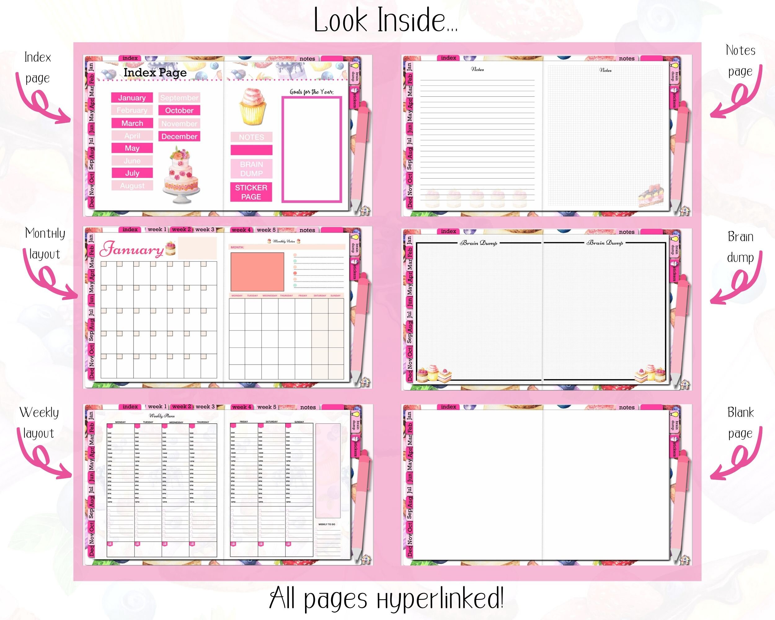 Cute Cake Design Undated Digital Planner Weekly Monthly and - Etsy