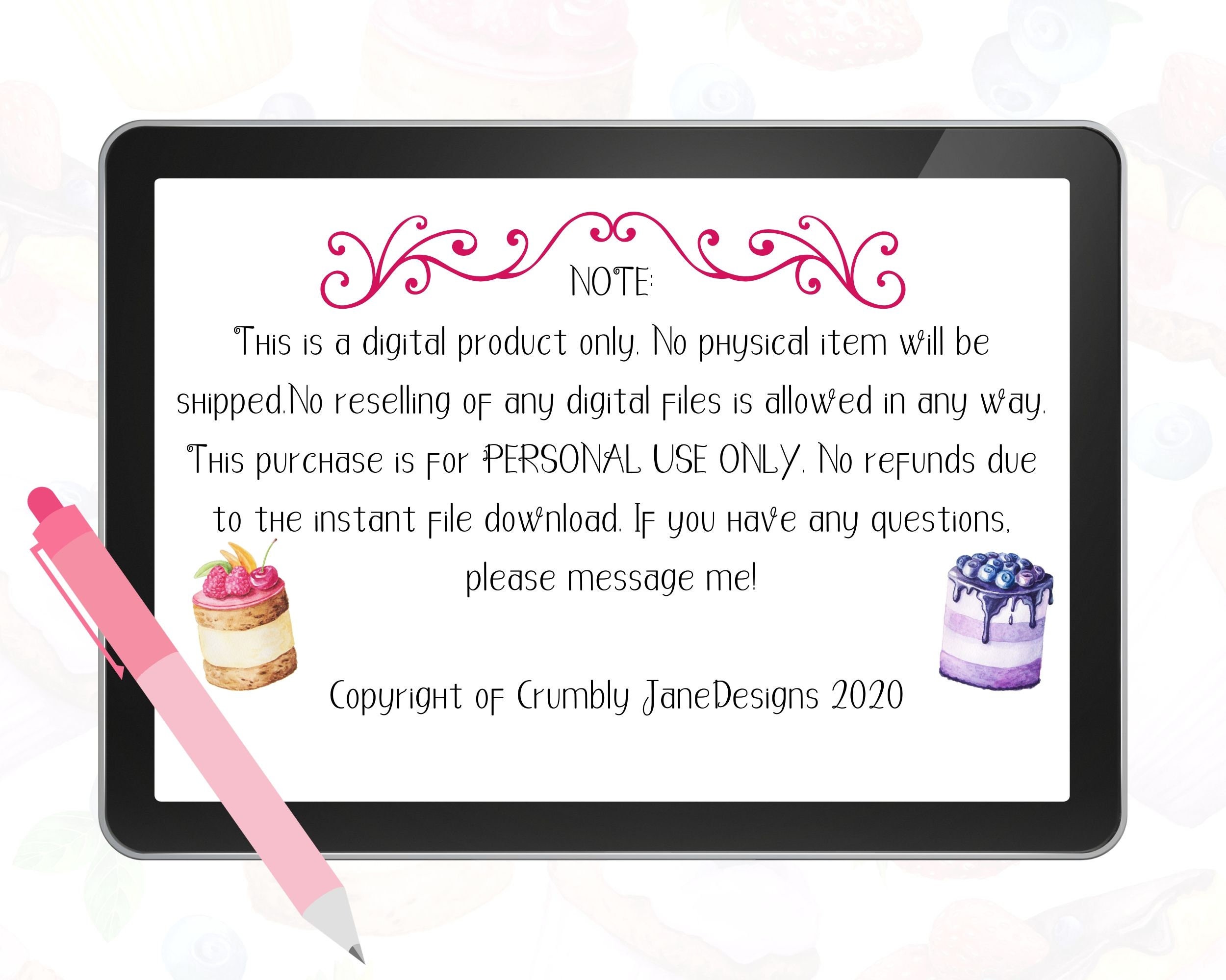 Cute Cake Design Undated Digital Planner Weekly Monthly and - Etsy