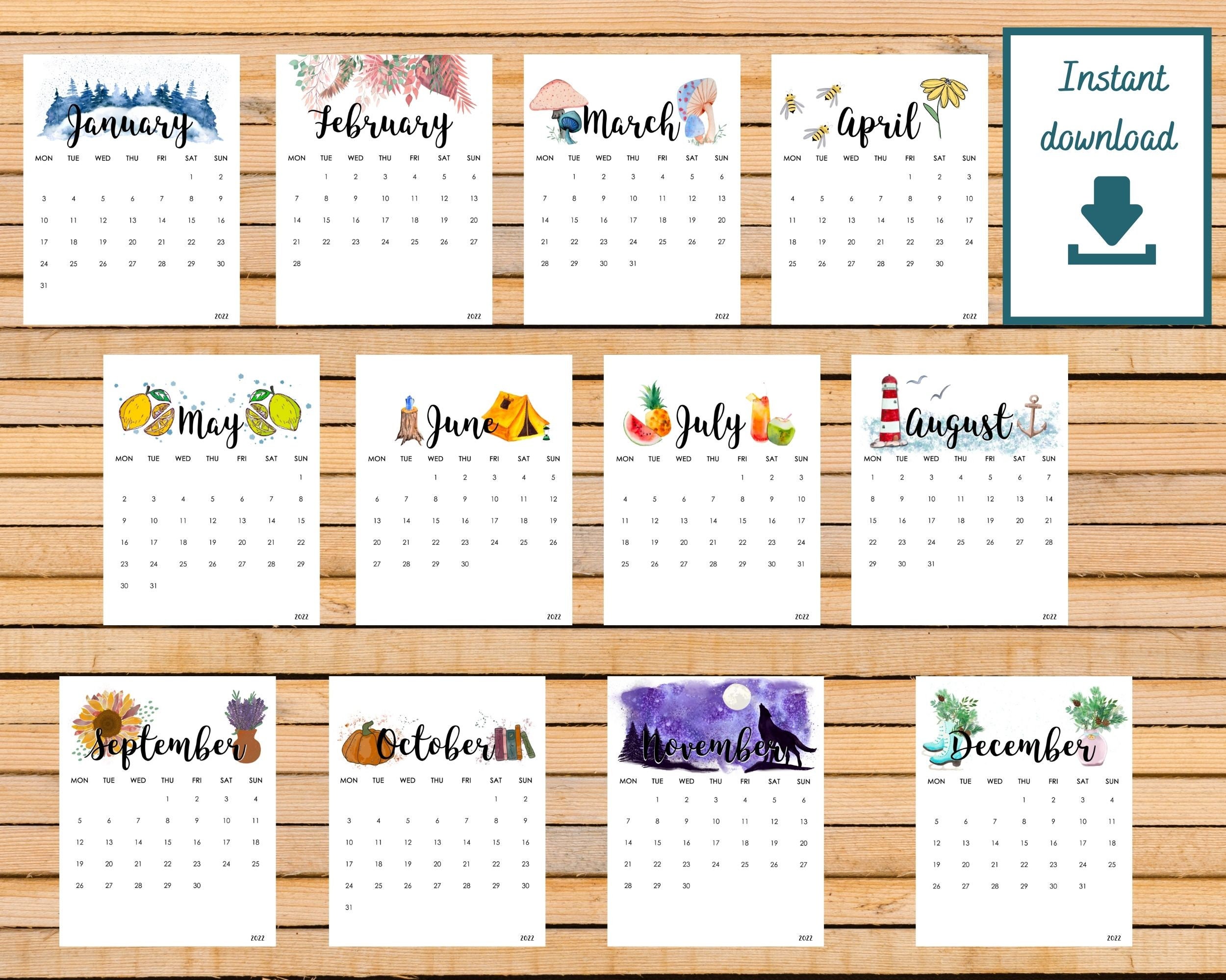 2022 Calendar Printable Cute