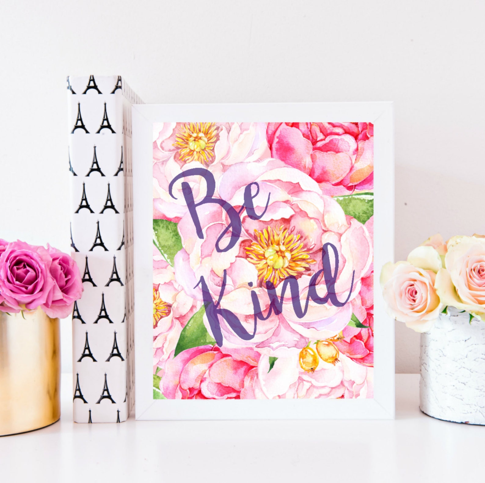 Be Kind 8x10 Printable Floral Art, Wall Art, Wall Decor, Typography ...