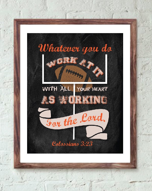 Bible Verse Colossians 3:23 School Spirit Colors Football Art Wall ...