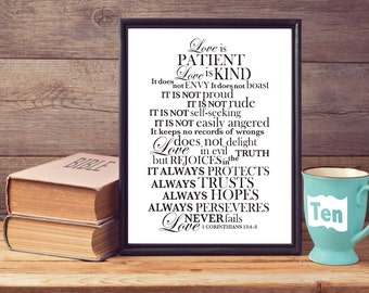 1 Corinthians 13:4-8 Love is Patient Love is Kind Bible Verse Art Print ...