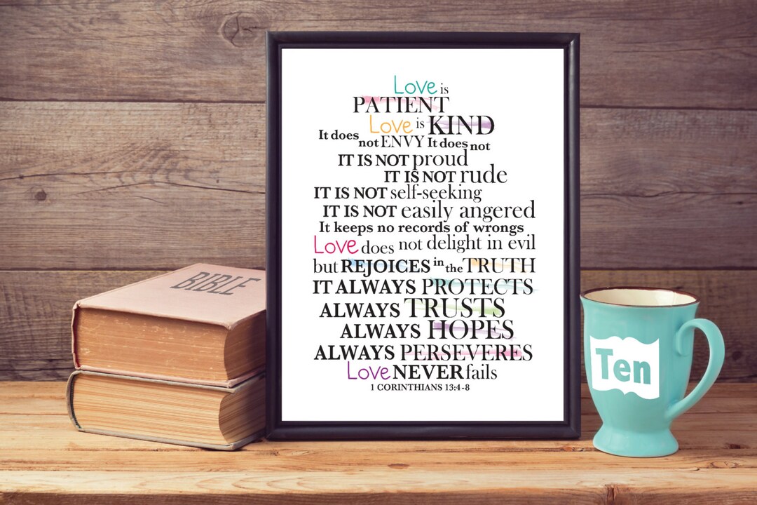 1 Corinthians 13:4-8 Love is Patient Love is Kind Bible Verse Art Print ...