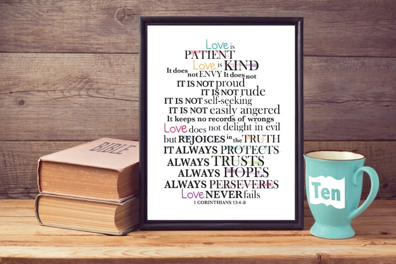1 Corinthians 13:4-8 Love is Patient Love is Kind Bible Verse Art Print ...