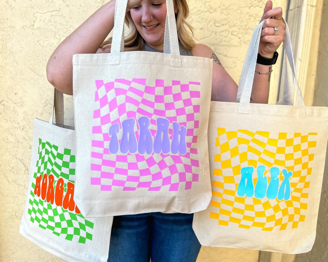 Cute Tote Bag, Tote Bag Aesthetic, Retro Tote, Checker, Personalized ...