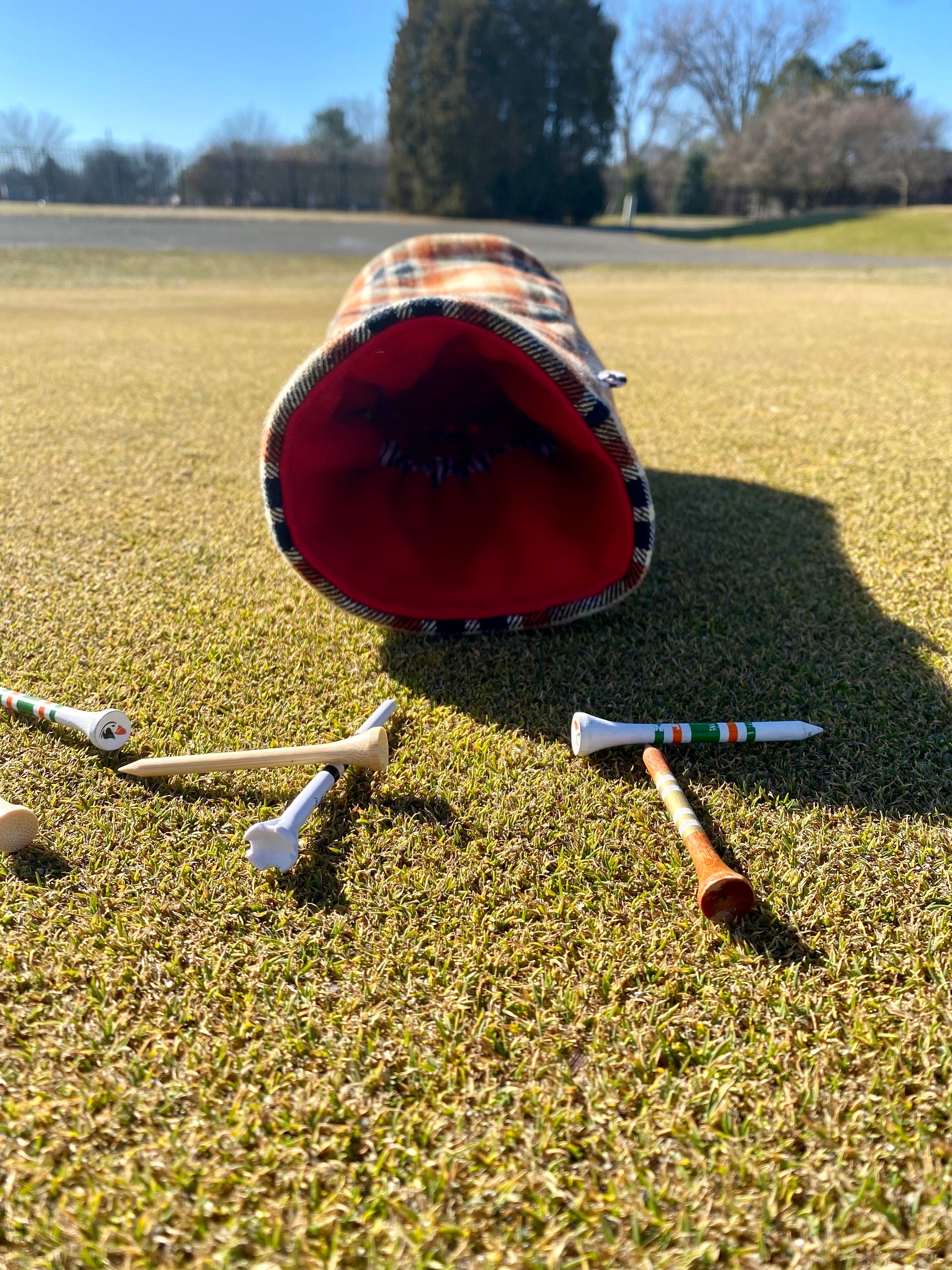 Barrel Style Headcover, Driver, Golf Club Cover, Brown and Black Plaid ...