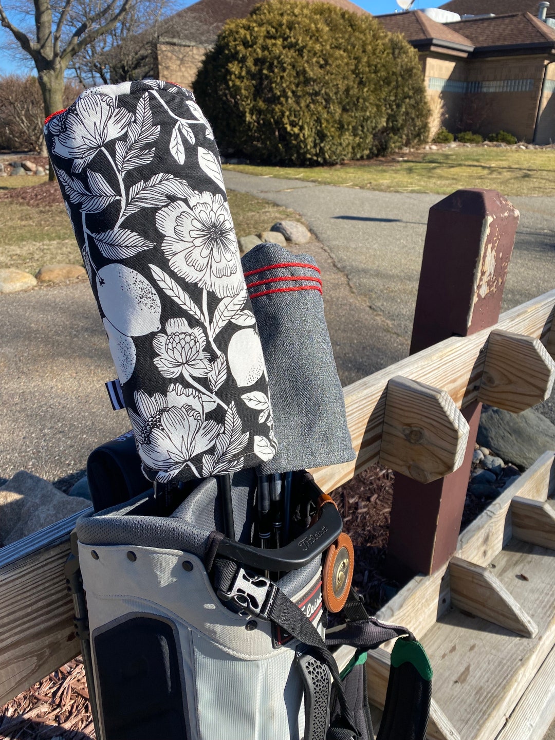 Barrel Style Headcover, Driver, Golf Club Cover, Black and White Floral ...