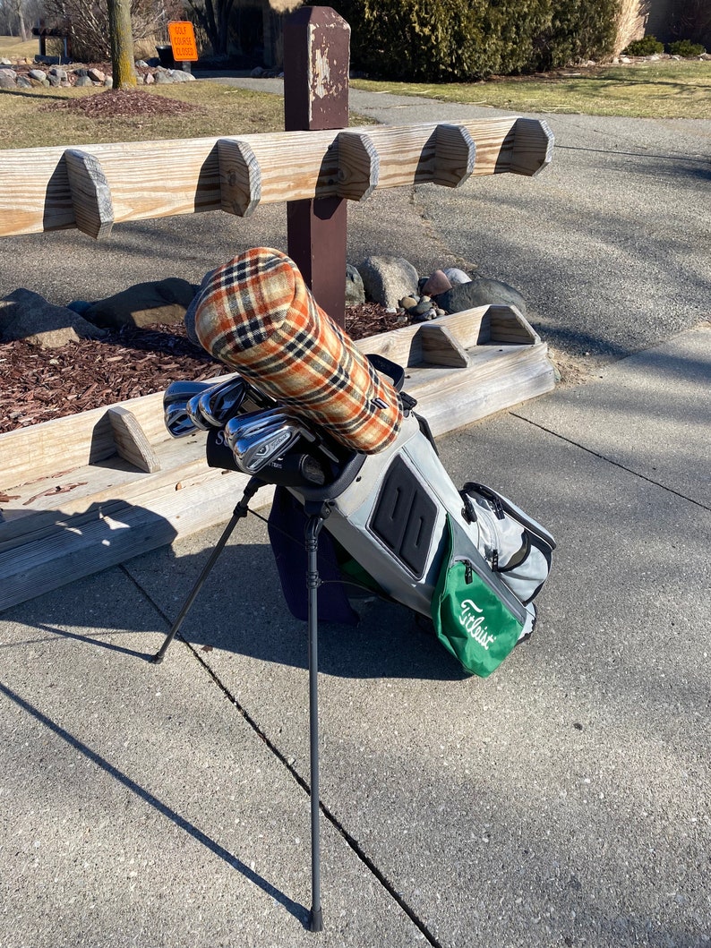 Barrel Style Headcover, Driver, Golf Club Cover, Brown and Black Plaid ...
