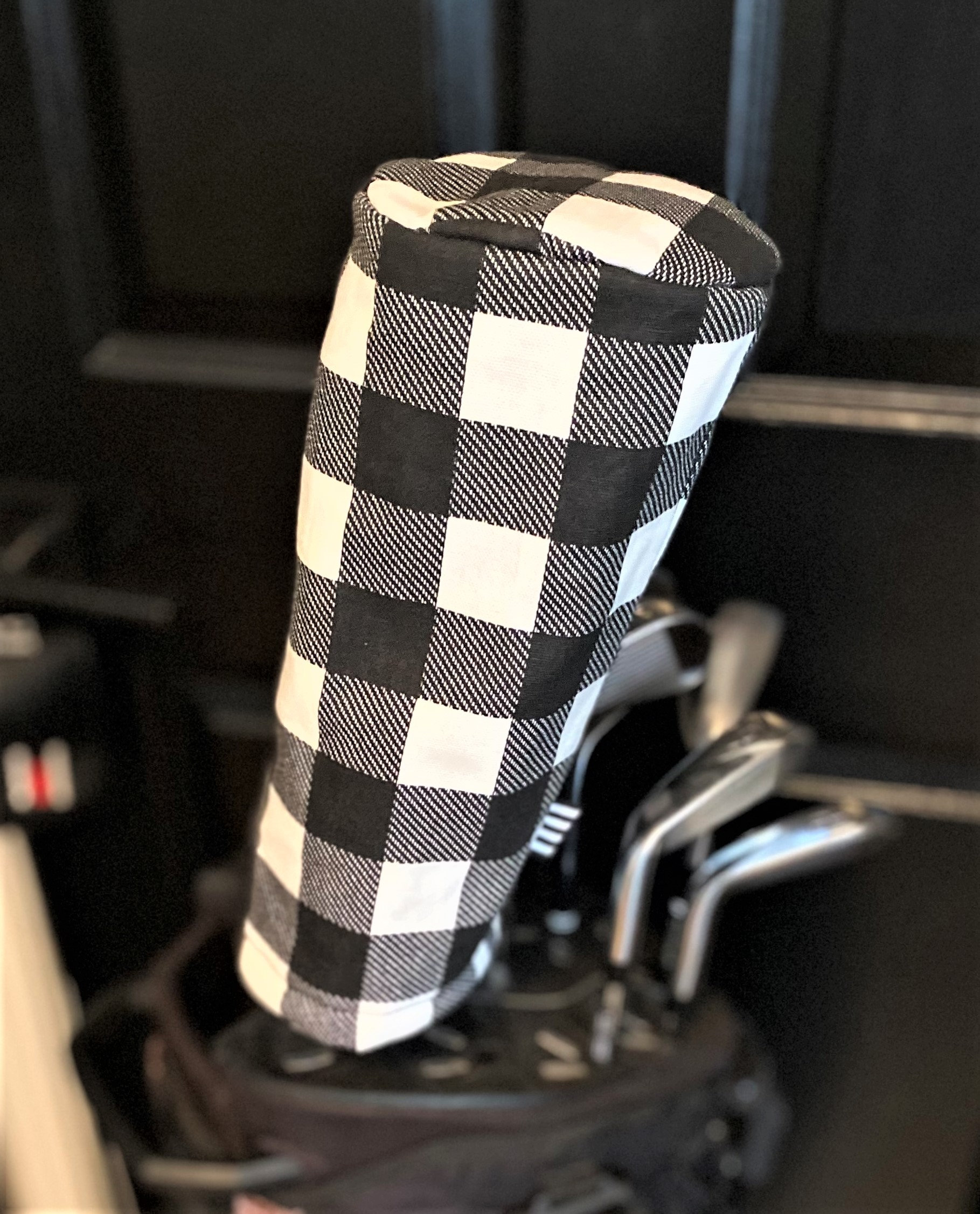 Barrel Style Headcover, Driver, Golf Club Cover, Black and White Check ...