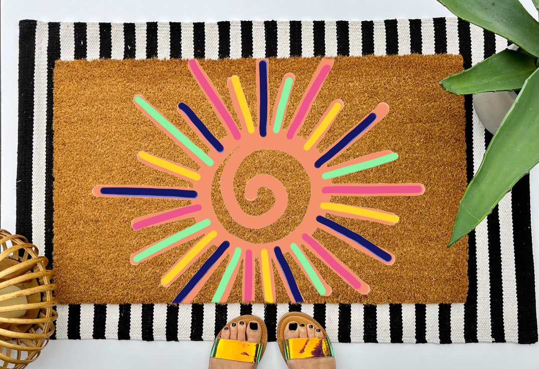 Boho Sun Coir Doormat, Colorful Boho Decor for Your Front Porch Entry ...