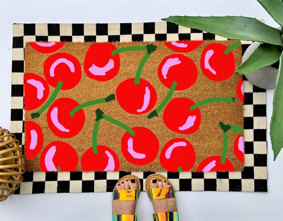 Cherry Coir Doormat, Colorful Boho Welcome Mat, Fruity Spring and ...