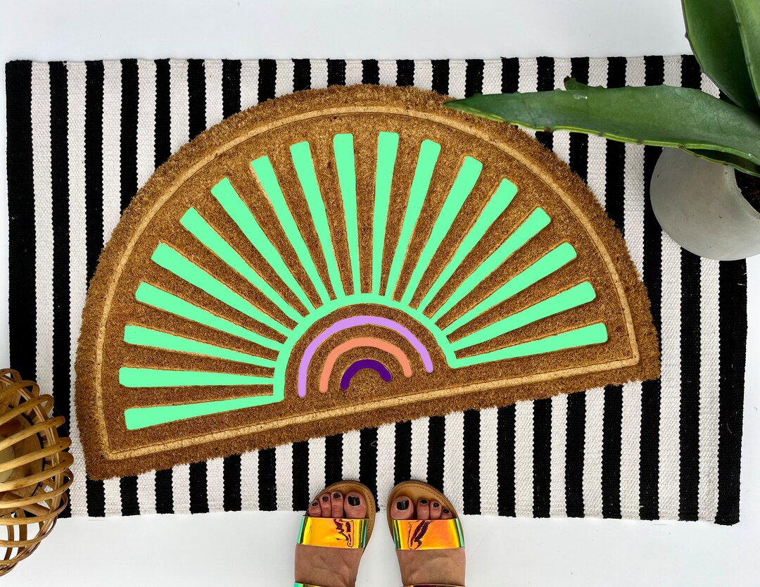 Boho Sun Coir Doormat, Colorful and Bold Welcome Mat for Front Porch ...