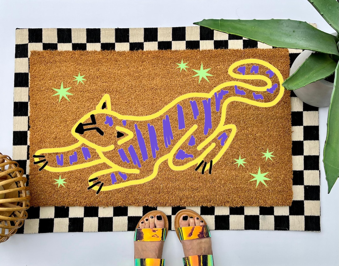 Mystic Tiger Coir Doormat, Colorful Boho Decor for Your Front Porch ...