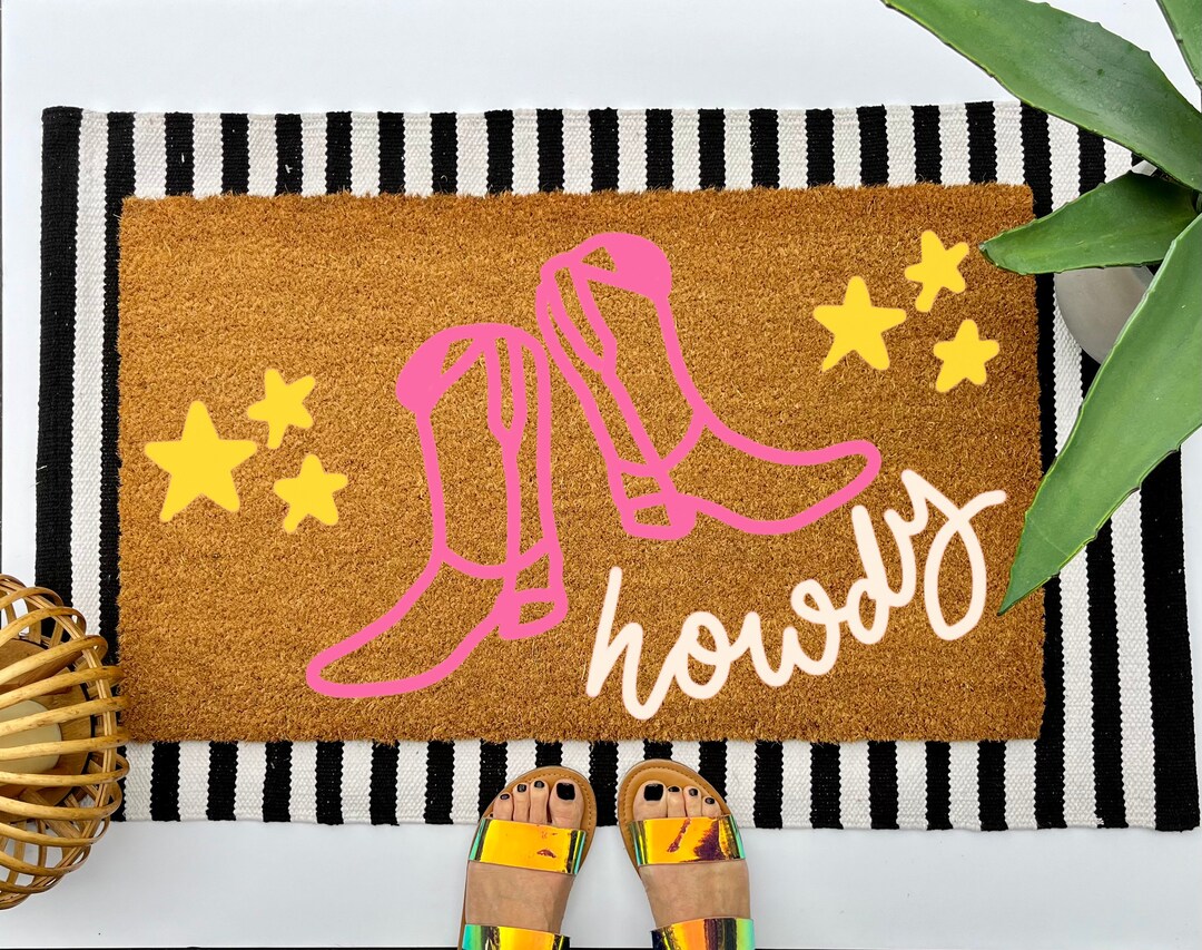 Howdy Boots Coir Doormat, Colorful Boho Decor for Your Front Porch ...