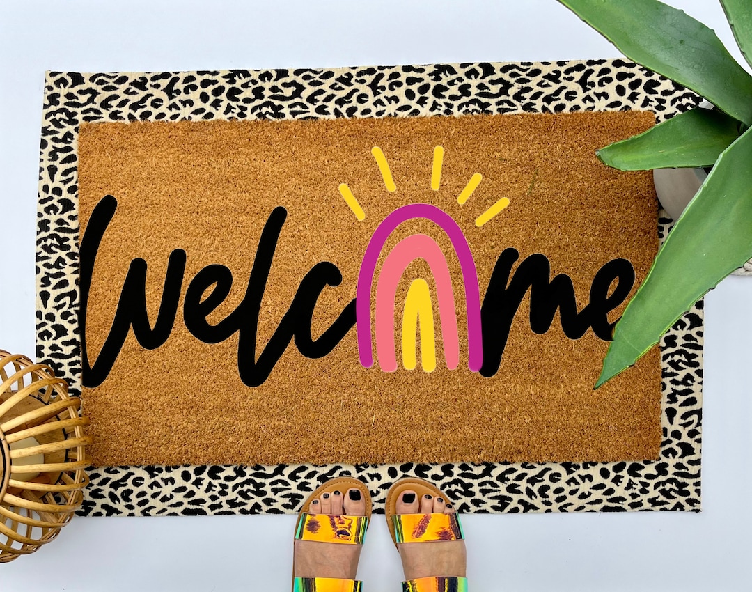 Rainbow Welcome Coir Doormat, Colorful Boho Decor for Your Front Porch ...
