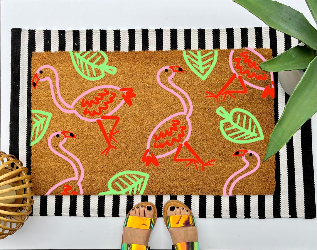 Flamingo Coir Doormat, Colorful Beach Decor for Your Front Porch Entry ...