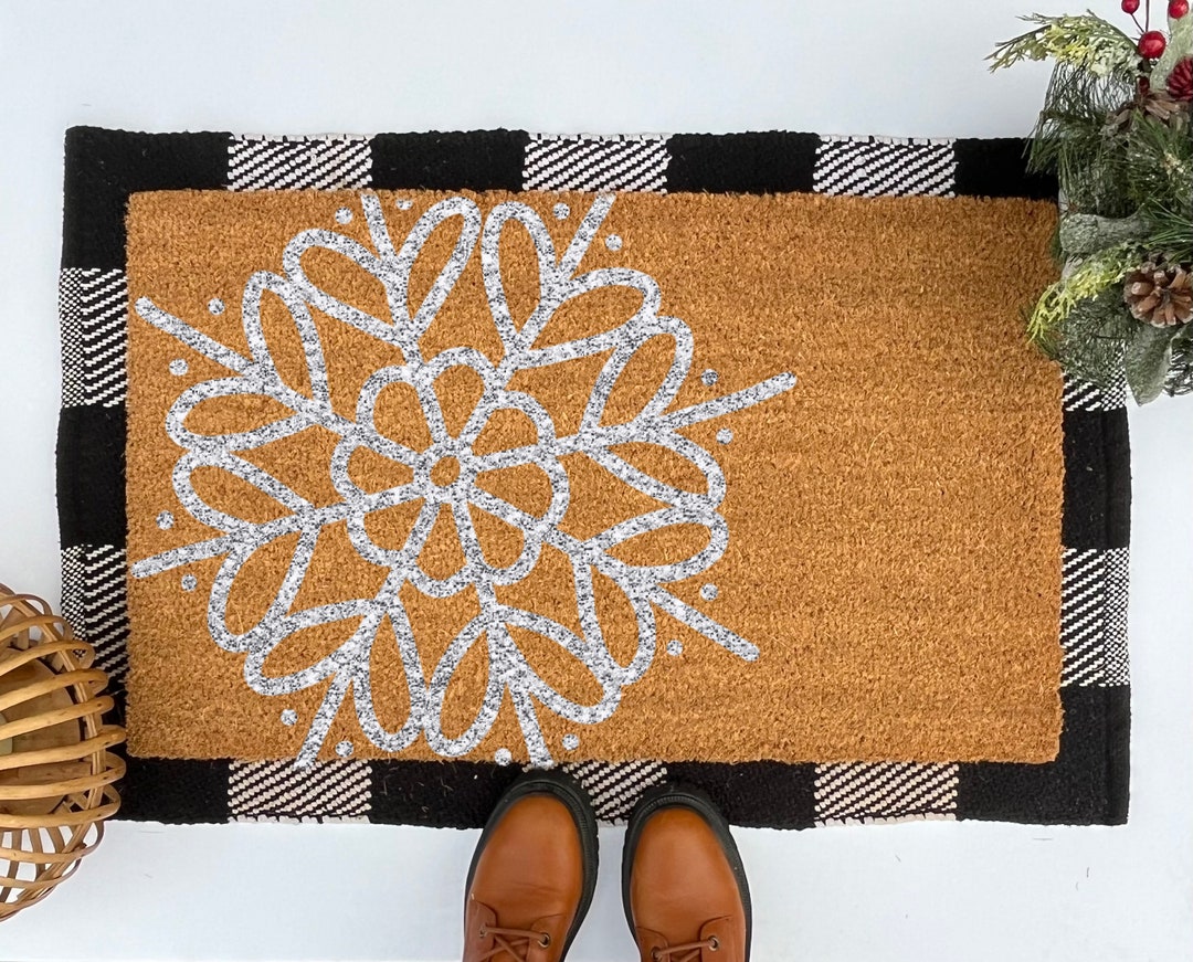 Snowflake GLITTER Coir Doormat, Colorful Boho Decor for Your Front ...