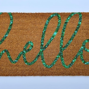 Hello Glitter Coir Doormat: Colorful Boho Front Porch Decor - Etsy